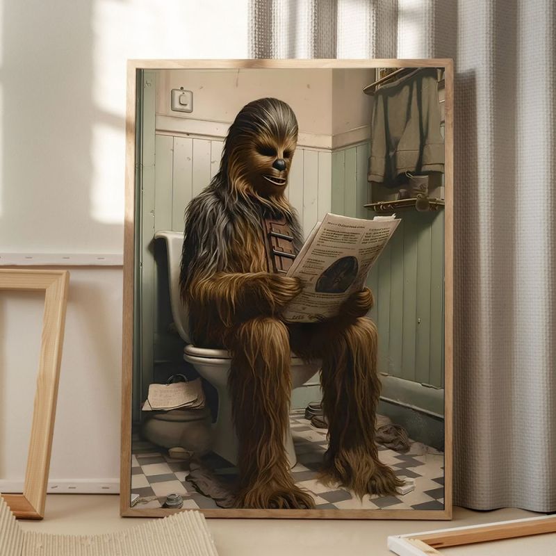 Chewbacca Reading Newspaper Poster - Humorous Star Wars Wall Decor
